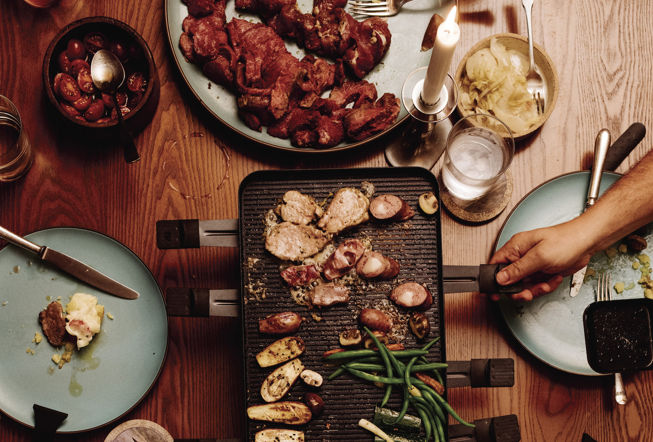 Raclette with Marinated Meat and Vegetables Recipe